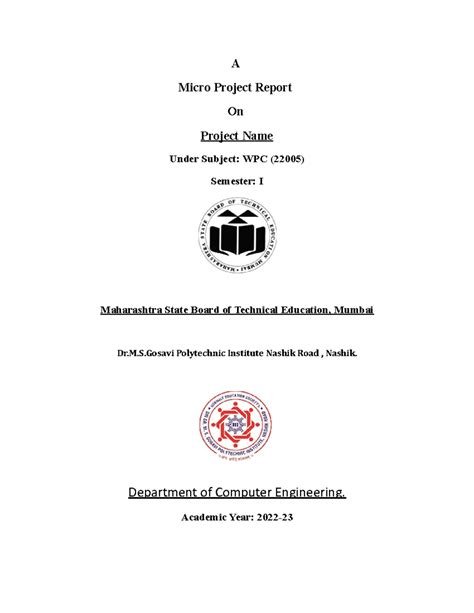 Wpc Micro Project A Micro Project Report On Project Name Under