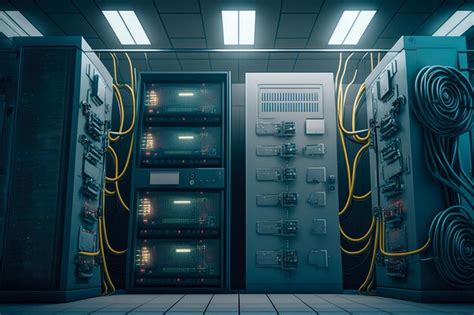 Premium Ai Image Server Room With Rows Of Hightech Machines And Cables Humming In The Background