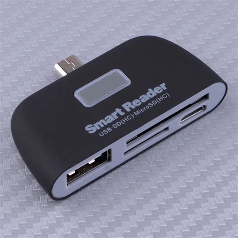 BLACK IN OTG TF SD Smart Mini Card Reader Adapter W Micro USB Charge Port Zy EUR