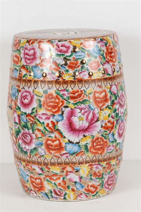 Chinese Pink Ceramic Garden Seat With Lucky Coins For Sale At Stdibs
