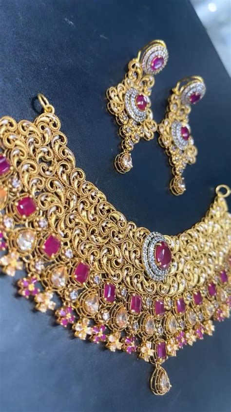 22kt Gold Ruby Necklace Set For Indian Bridal Wedding