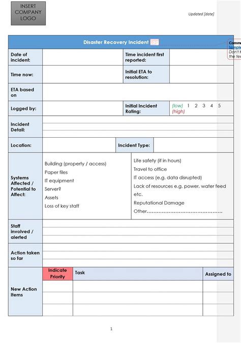 Disaster Recovery Incident Log Office Management Group