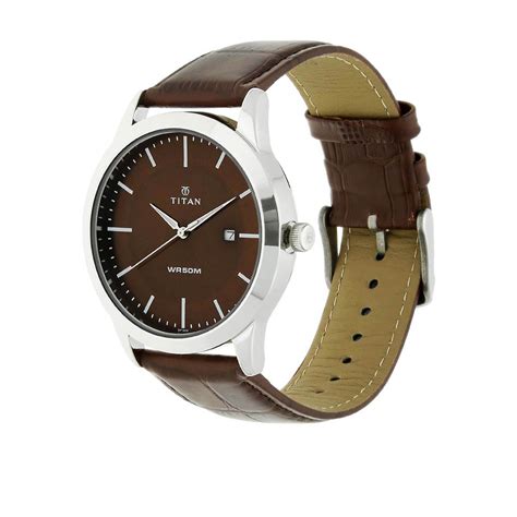 Titan Quartz Analog With Date Brown Dial Leather Strap Watch For Men
