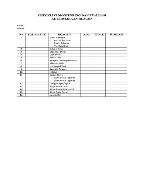 Checklist Monitoring Dan Evaluasi Reagen Pdf