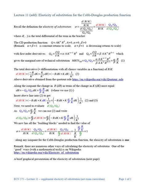 Lec 11 Elasticity Of Substitution Of Demand And Supply Pdf Economics