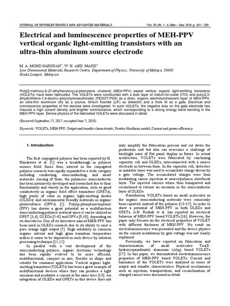 Electrical And Luminescence Properties Of Meh Ppv Vertical Organic Light Emitting Transistors