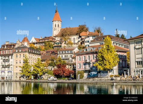 Thun Old Town And Stadtkirche Church At The Canton Wallis Switzerland