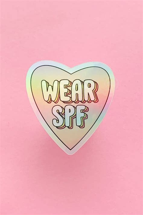 Wear SPF Holographic Pink Heart Sticker Cool Stickers Heart Stickers