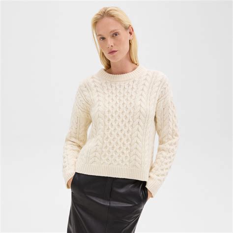 Felted Wool Cashmere Cable Knit Sweater Theory