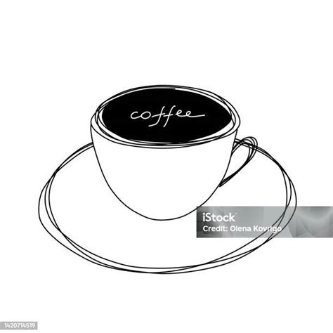 낙서 커피 컵 흰색 배경의 라인 아트 카페와 주방을위한 손으로 그린 벡터 일러스트레이션 낙서 카페 로고 디자인 0명에 대한 스톡 벡터 아트 및 기타 이미지 Istock