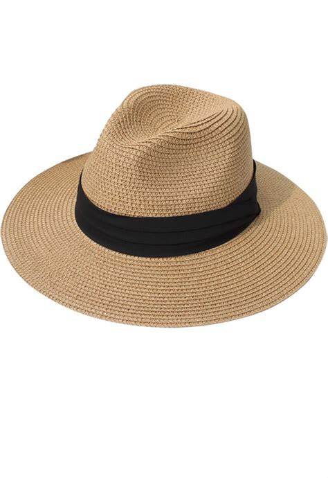 Lanzom Women Wide Brim Straw Panama Roll Up Hat Fedora Beach Sun Hat