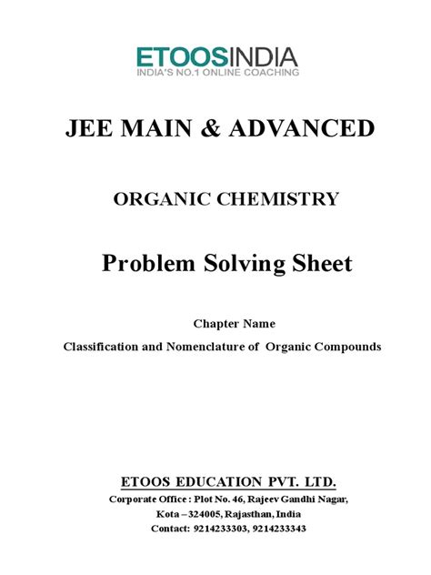 Classification And Nomenclature Of Oc Problem Solving Jee Sheet Pdf