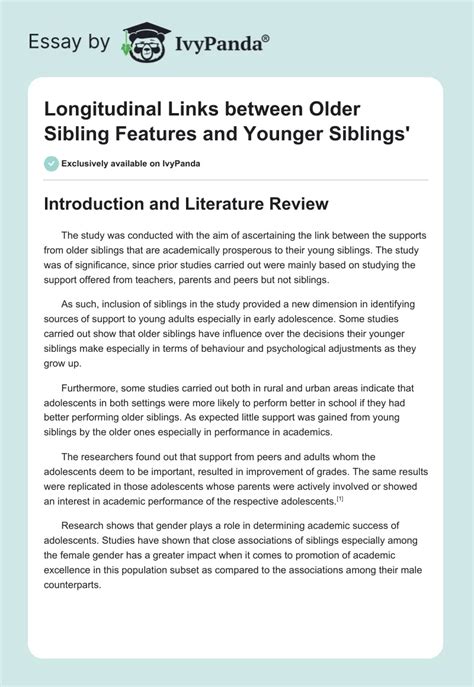 Longitudinal Links Between Older Sibling Features And Younger Siblings