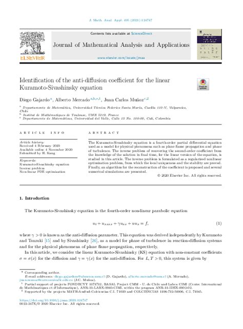 Pdf Identification Of The Anti Diffusion Coefficient For The Linear Kuramoto Sivashinsky