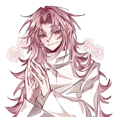 Safebooru 1boy Closed Mouth Curtained Hair Eyelashes Flower Hatsutori