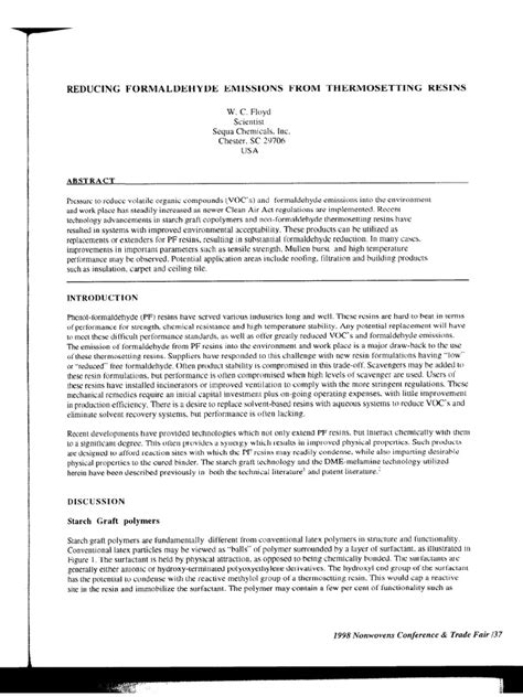 Reducing Formaldehyde Emission From Thermosetting Resins Pdf