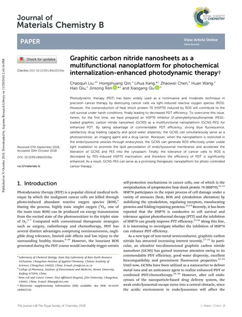 Pdf Graphitic Carbon Nitride Nanosheet As A Multifunctional Nanoplatform For Photochemical