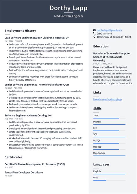 Senior Software Engineer Resume Example And Writing Guide