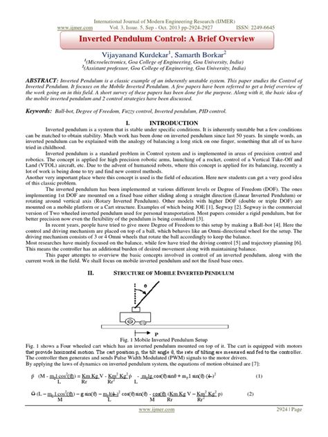 Inverted Pendulum Control A Brief Overview Pdf Fuzzy Logic
