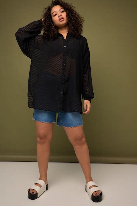 Bluse Oversized Chiffon Mit Muster Hemdkragen Langarm Alle Blusen
