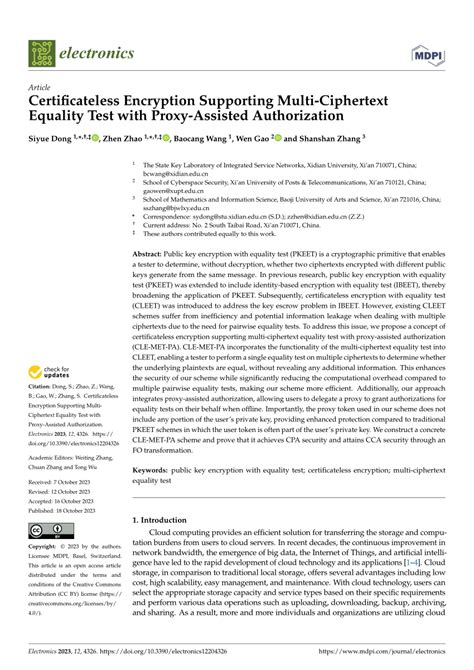 Pdf Certificateless Encryption Supporting Multi Ciphertext Equality Test With Proxy Assisted