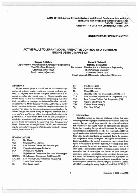 Pdf Active Fault Tolerant Model Predictive Control Of A Turbofan