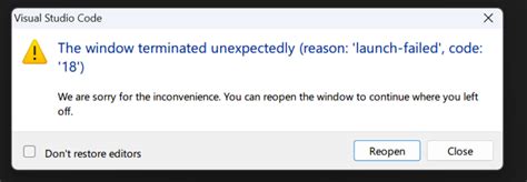 【解決した】vscodeのエラー The Window Terminated Unexpectedly Reason Launch Failed Code 18 うさぎぱい