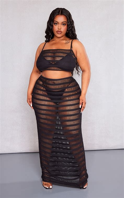Plus Black Laddered Maxi Skirt Plus Size Prettylittlething