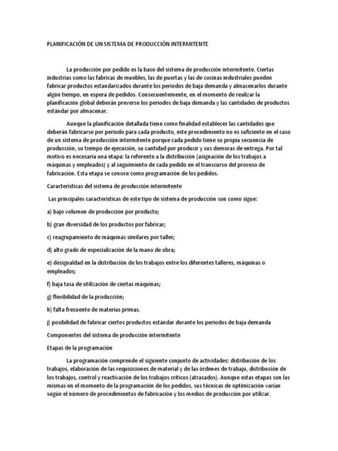 Planificación De Un Sistema De Producción Intermitente Pdf Planificación Programación De