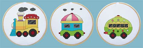 Train Cross Stitch Pattern Digital File Hoop Art Embroidery Pattern Nursery Cross Stitch