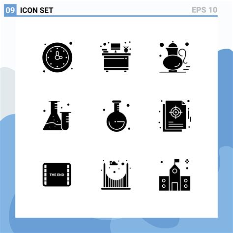 Conjunto De 9 9 Moderno Ui íconos Símbolos Señales Para Colegio Laboratorio Té Tubo Bebida