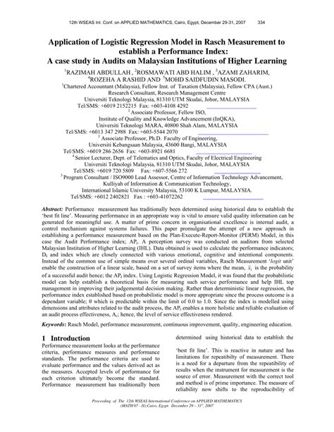 Pdf Application Of Logistic Regression Model In Rasch Measurement To