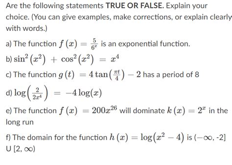 solved 5 are the following statements true or false