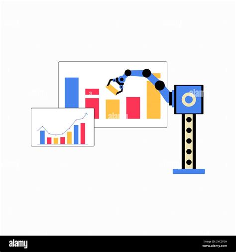 Robotic Arm Analyzing Business Charts In Flat Vector Illustration