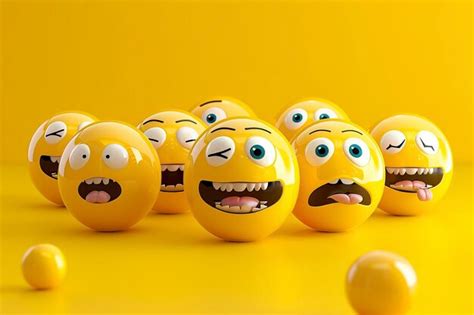 Premium Photo Group Of Yellow Emoji Balls With Drawn Faces