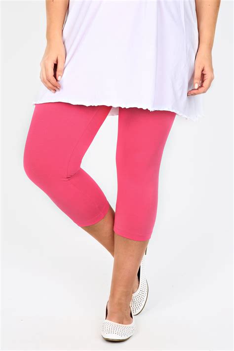 Watermelon Pink Cotton Elastane Cropped Leggings Plus Size 16182022
