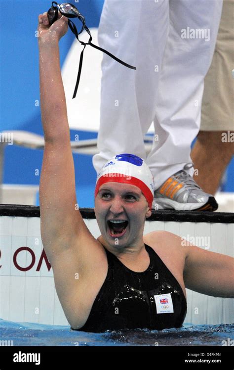 British Swimmer Rebecca Adlington Celebrates After Winning Gold In The