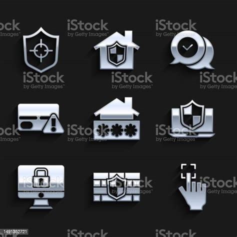Set House With Password Shield Brick Wall Fingerprint Laptop Protected Shield Lock On Monitor