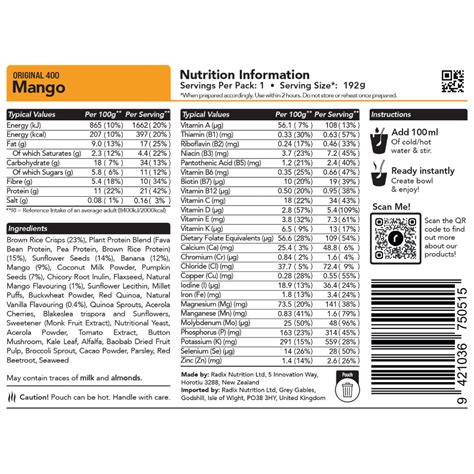 Radix Nutrition Original Mango Breakfast Meal 92g 400kcal