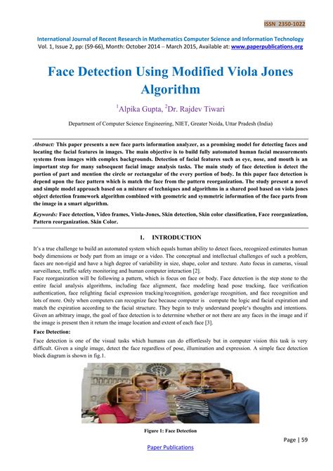 Face Detection Using Modified Viola Jones Algorithm Pdf