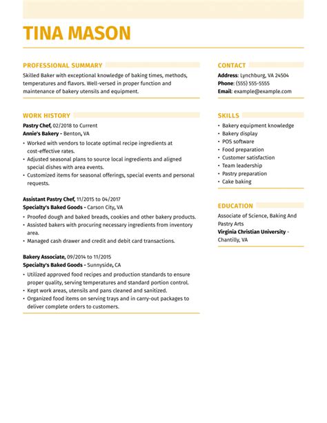 Professional Pastry Chef Resume Examples