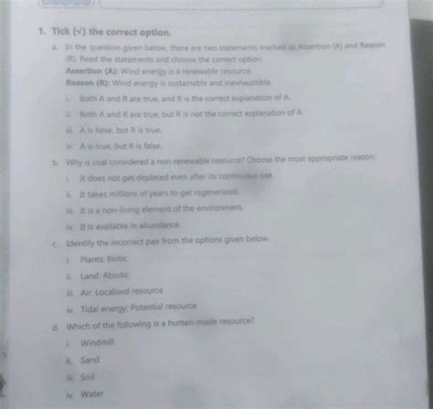 Tick The Correct Option A In The Question Studyx