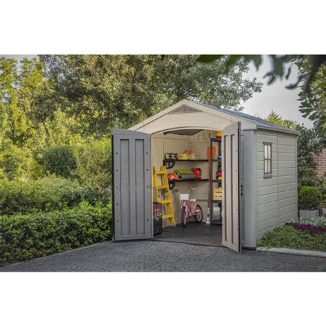 Keter Factor 8 Ft X 8 Ft Taupe And Brown Resin Outdoor Storage Shed 1