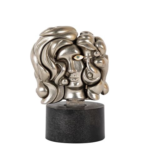 Nickel Plated Portrait De Michelle Sculpture By Miguel Berrocal