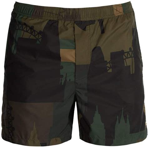 Valentino London Camouflage Print Swim Shorts Mens Green Mens