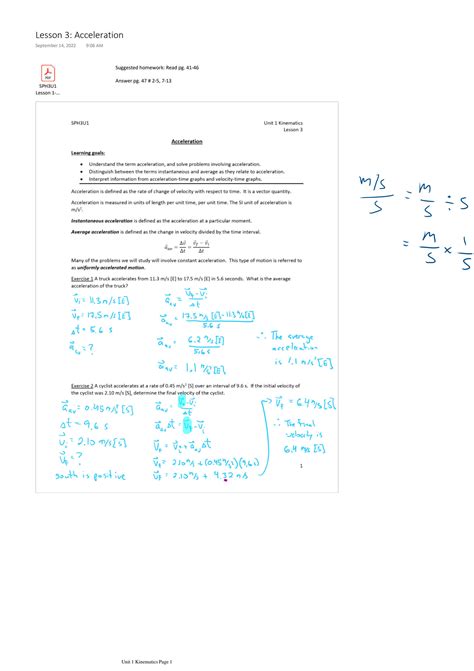 SOLUTION Kinematic Lesson 3 Acceleration Studypool