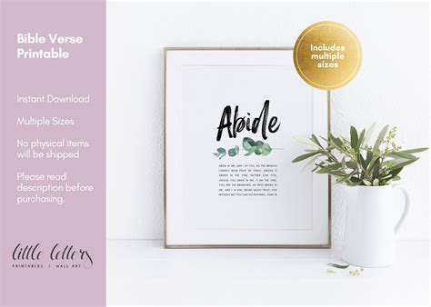 Bible Verse Wall Art Scripture Printable John 15 Abide In Me Print