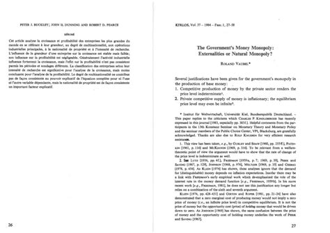 Pdf The Governments Money Monopoly Externalities Or Natural Monopoly