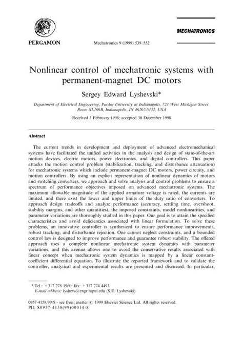 Pdf Nonlinear Control Of Mechatronic Systems With Permanent Magnet Dc