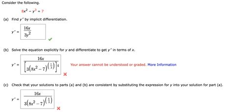 Solved Consider the following. 8x2−y3=7 (a) Find y′ by | Chegg.com